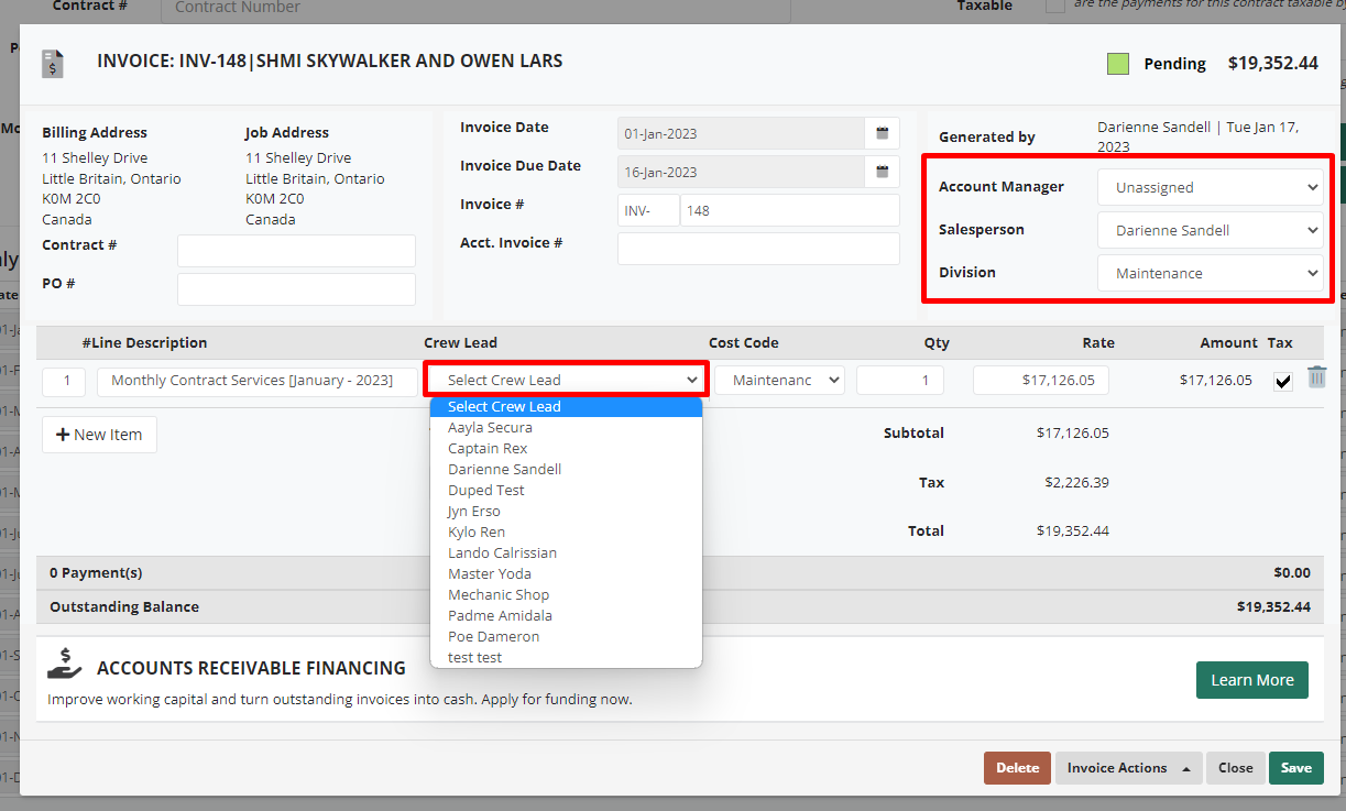 Create an Invoice – LMN