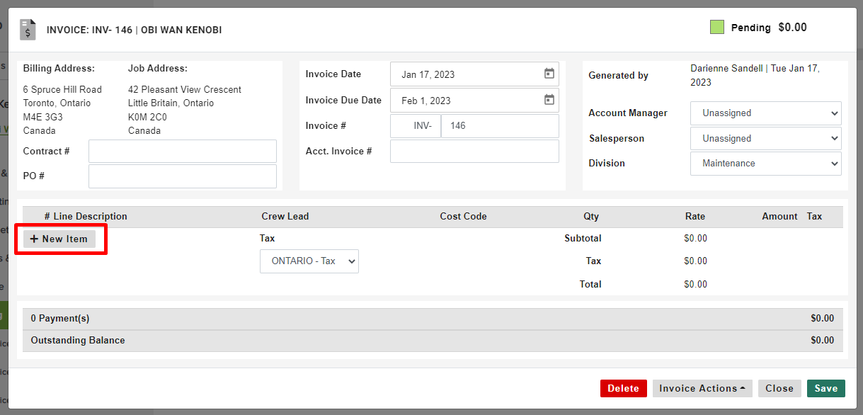 Create an Invoice – LMN