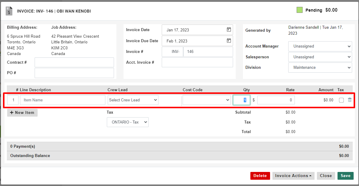 Create an Invoice – LMN
