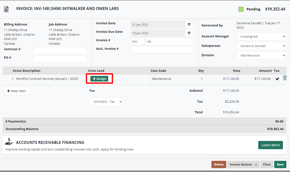 Create an Invoice – LMN