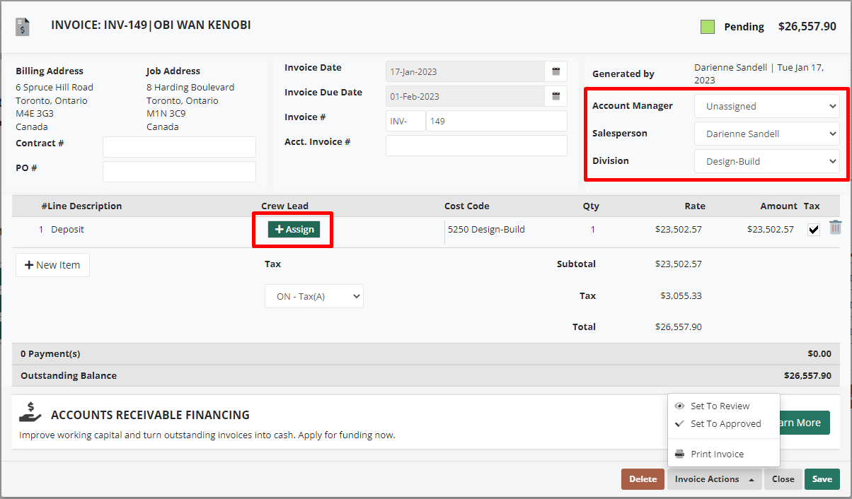 Create an Invoice – LMN