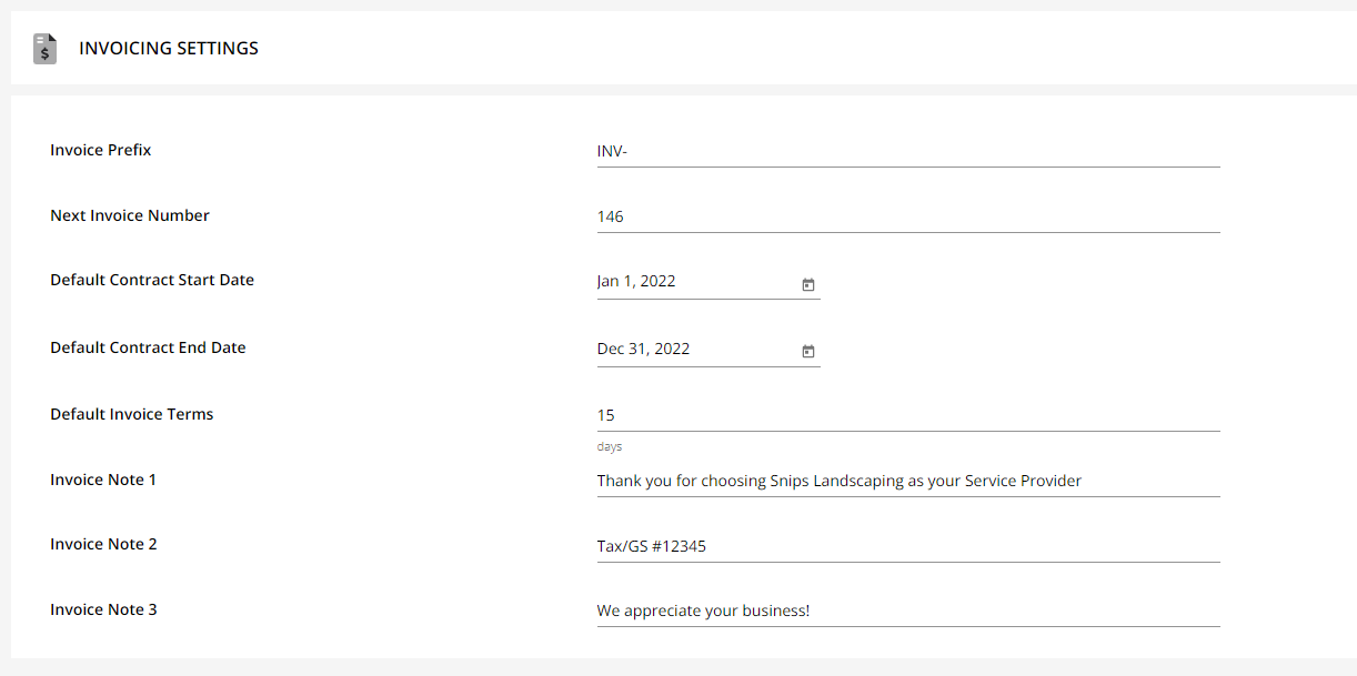 Invoice Settings – LMN