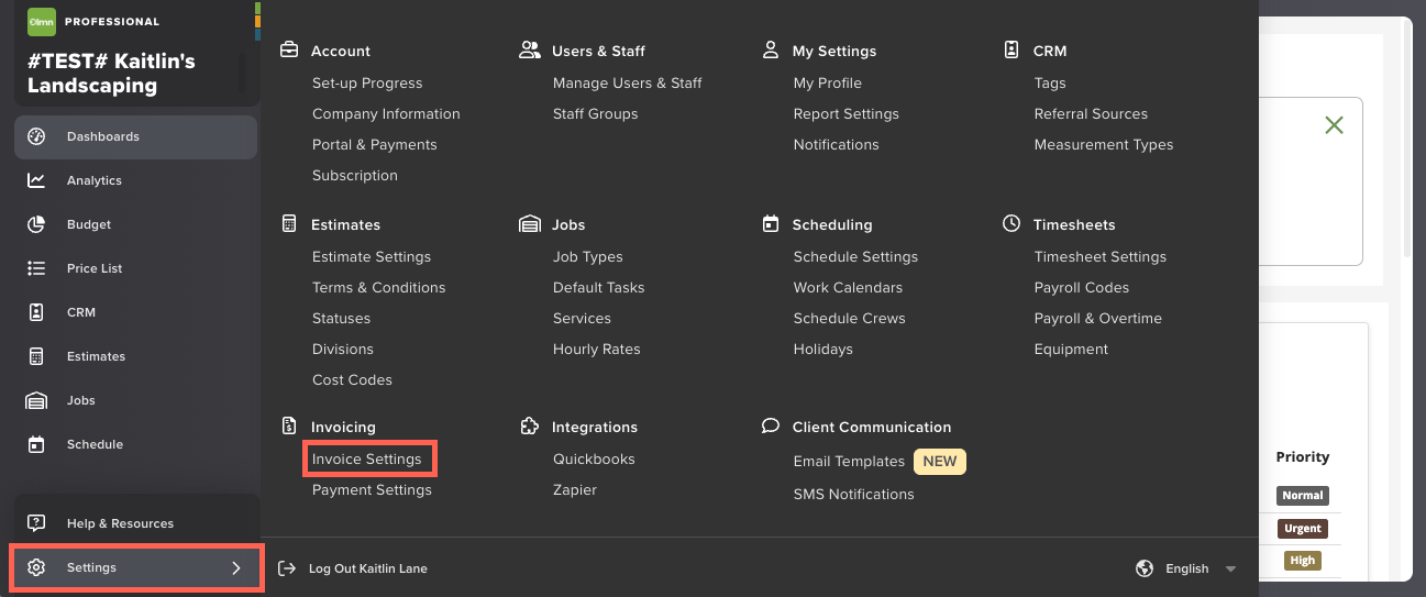 Invoice Settings – LMN