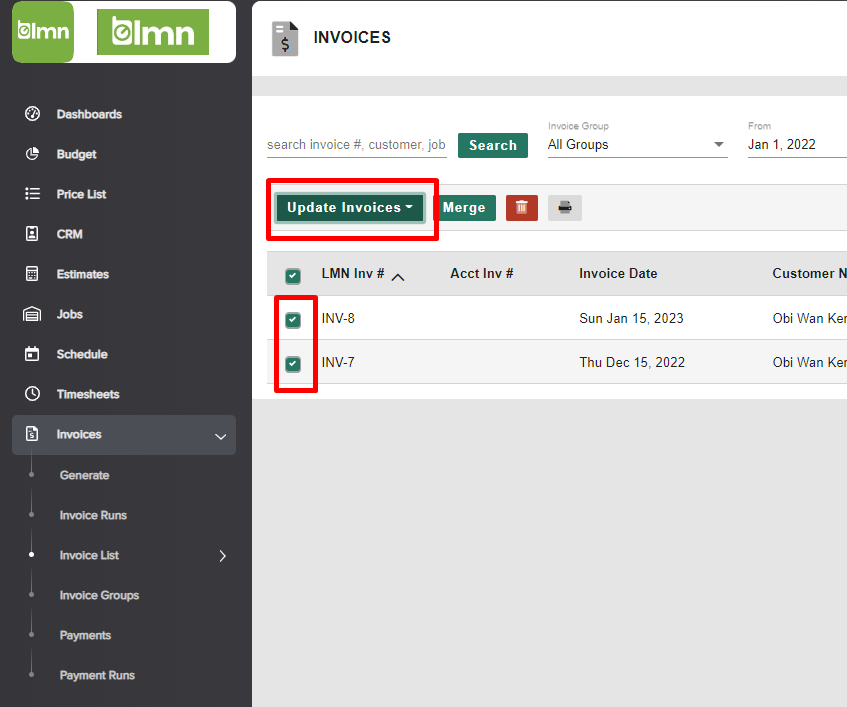 Invoice List – LMN