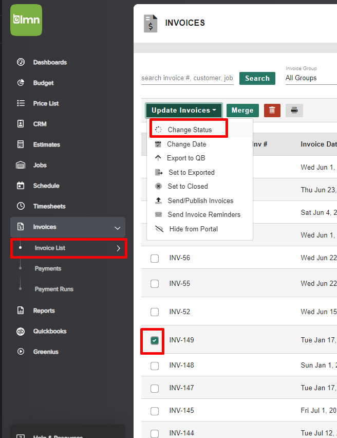 Invoice List – LMN